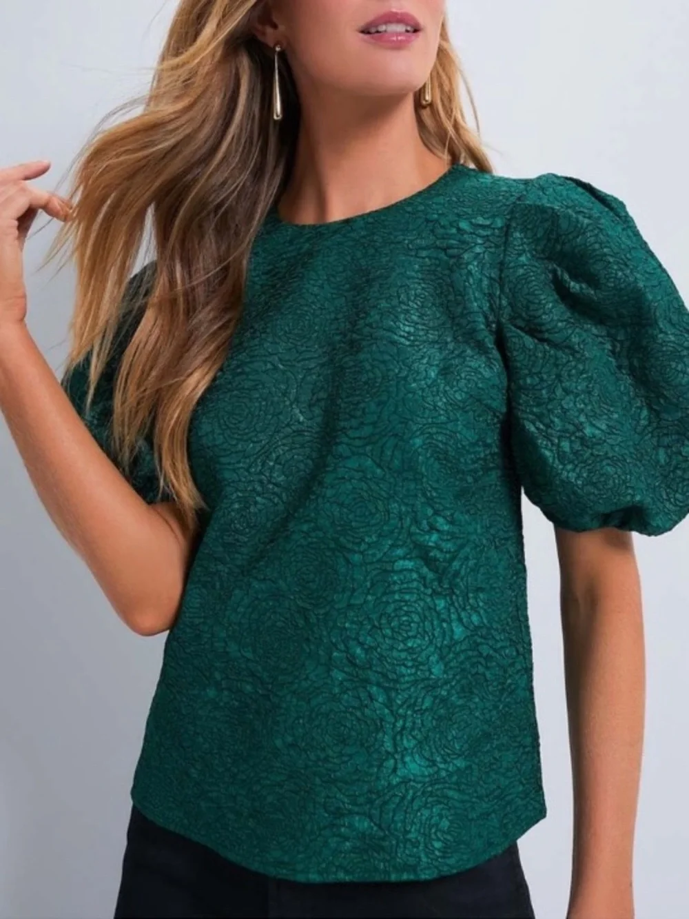 Tuckernuck | Tops | Hyacinth House Green Jacquard Rose Top W Puff ...